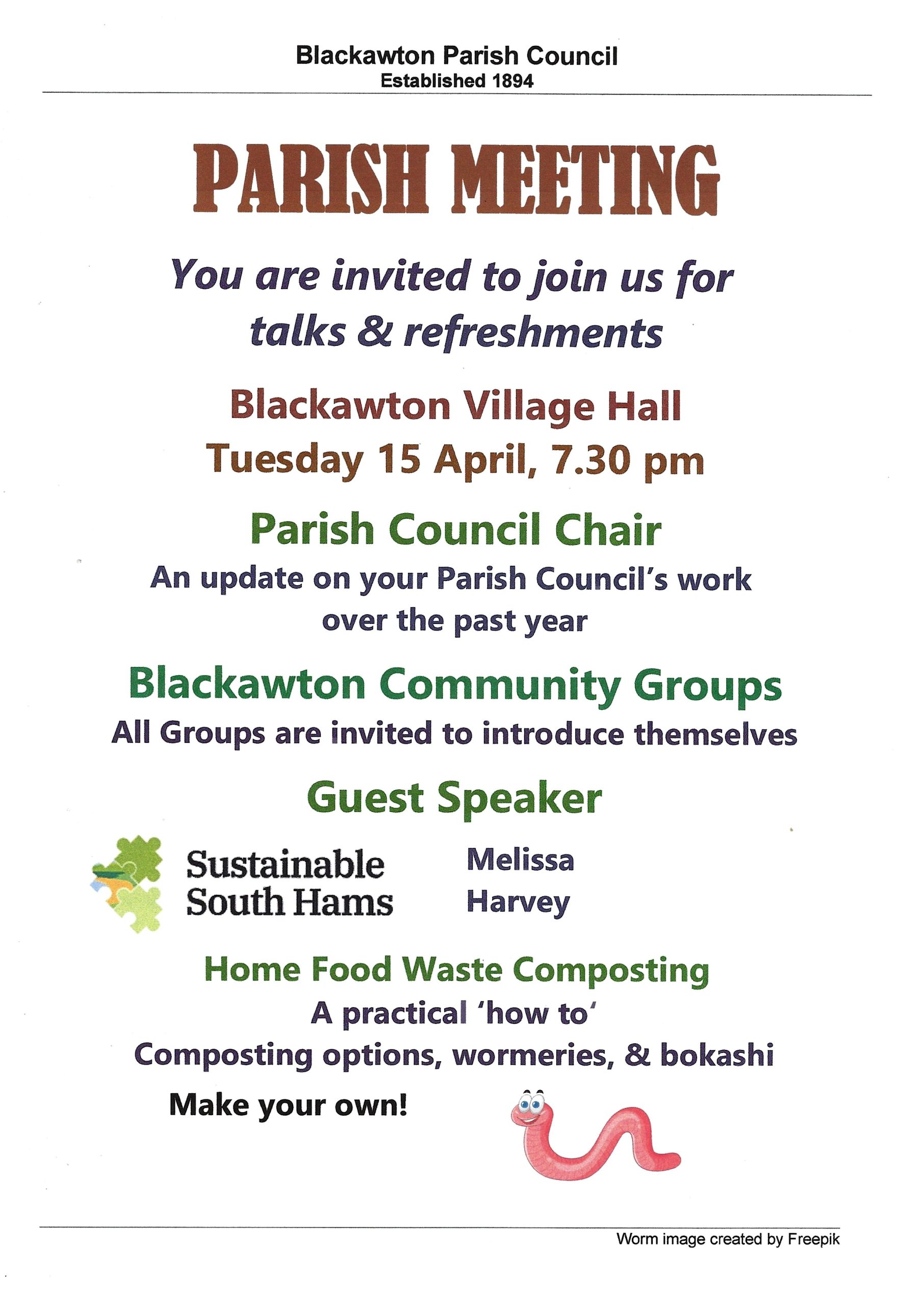Parish Meeting Tuesday 2025 April 15 at 7:30 pm - Blackawton